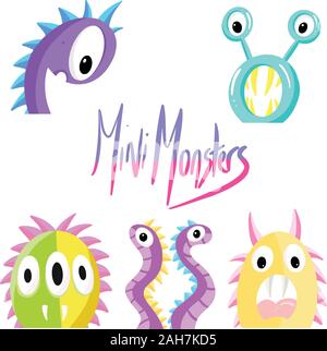 Cute Cartoon Mini Monster Characters in Vector Stock Vector Image & Art ...