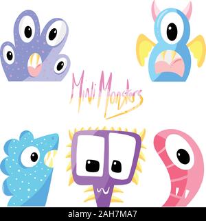 Cute Cartoon Mini Monster Characters in Vector Stock Vector Image & Art ...