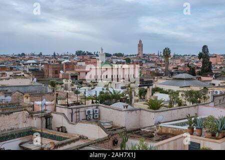 Marrakech city skyline on a clouded day, Medina area, Marrakesh-Safi ...