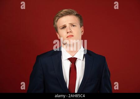 KYIV, UKRAINE - OCTOBER 18, 2019: emotional man imitating Donald Trump ...