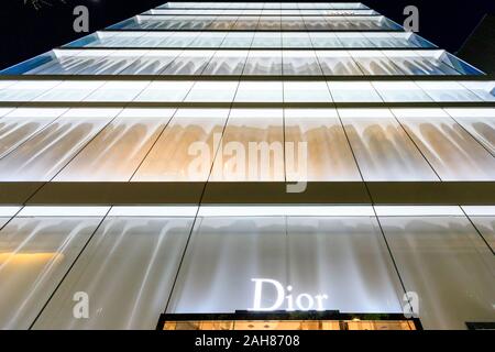 Dior Building at Omotesando, Tokyo, illuminated at night. Designed by ...