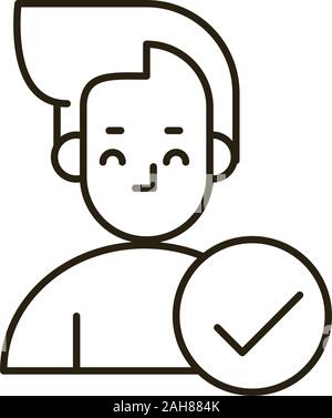 Man user profile picture and check mark. Approved candidate. Pixel ...