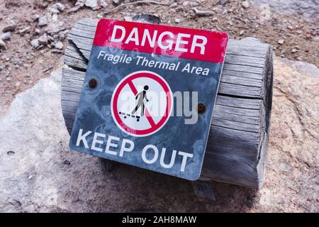Sign Yellowstone danger thermal area Stock Photo - Alamy