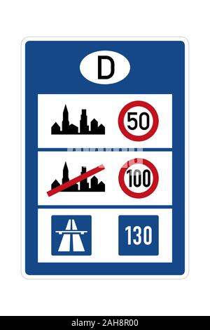 German traffic sign: speed limit 100 km / h, isolated on white, 3d ...