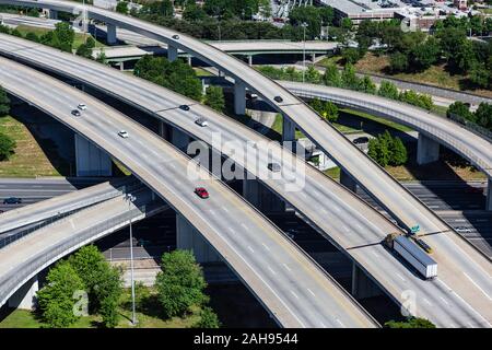 Aerial view of Interstate 85 and Interstate 20 interchange bridges and ...