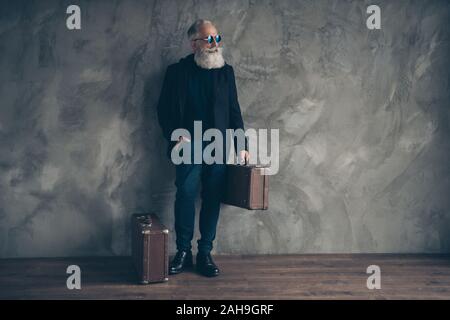 Full length body size view of beautiful trendy cheerful girl using ...