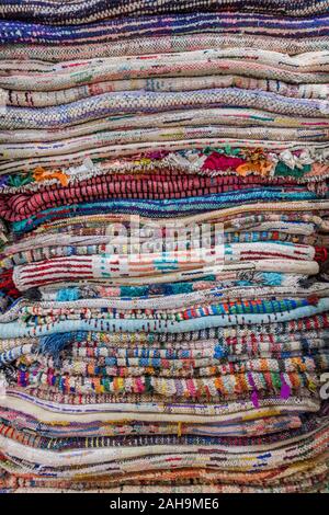 Pile of Moroccan rugs in carpet store, Medina, Tangier, Tangier-Tétouan ...
