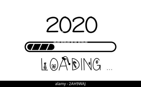 Happy new year 2020 with loading icon neon style. Progress bar almost ...