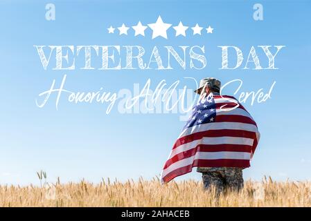 Veterans day. Honoring all who served. American flag on background ...