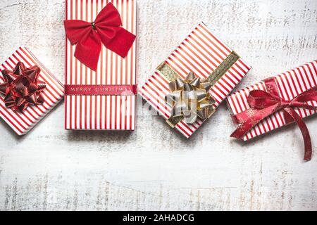 Different gift boxes on white background, flat lay Stock Photo - Alamy