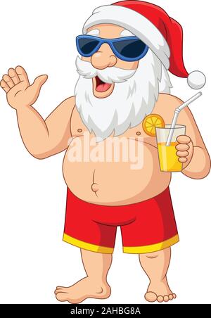 Santa Claus sunbathing on beach, Christmas holiday cartoon vector ...