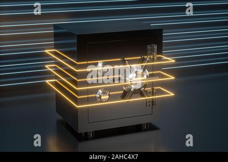Mechanical safe, with digital numbers inside, 3d rendering. Computer ...