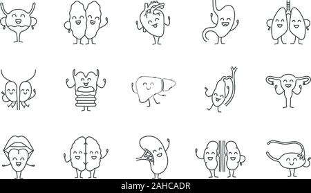Sad human lungs linear icon. Respiratory diseases, problems. Thin line ...
