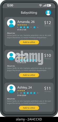 Babysitting app smartphone interface vector template. Mobile childcare services application ...