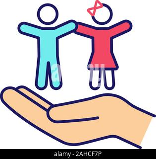 Children's rights color icon. Child protection day. Hand holding kids ...