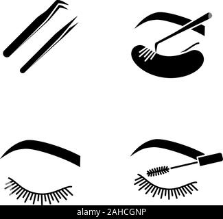 Eyelash extension glyph icons set. Silhouette symbols. Individual ...