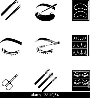 Eyelash extension glyph icons set. Silhouette symbols. Individual ...