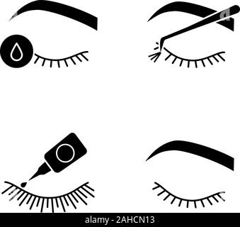 Eyelash extension glyph icons set. Silhouette symbols. Individual ...