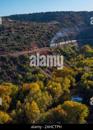 Verde Canyon Railroad, running above the Verde River, Arizona Stock ...