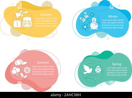 Four seasons concept linear illustrations. Winter, autumn, spring ...
