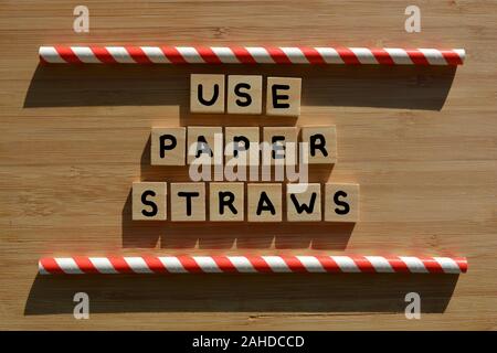 Use Paper Straws, words in 3d wooden alphabet letters on a wood ...