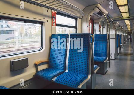 Local German train interior second class travel Stock Photo - Alamy