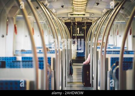 Local German train interior second class travel Stock Photo - Alamy