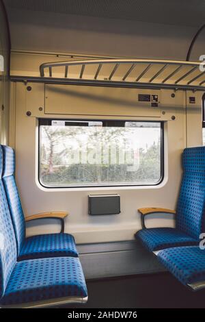 Local German train interior second class travel Stock Photo - Alamy