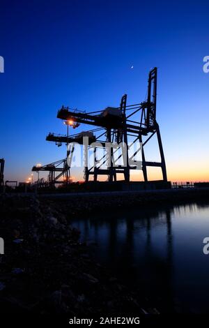 Container terminal in the evening Stock Photo - Alamy
