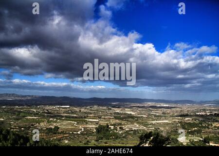 Panoramic view of the Albaida Valley from the top of the mountain in ...