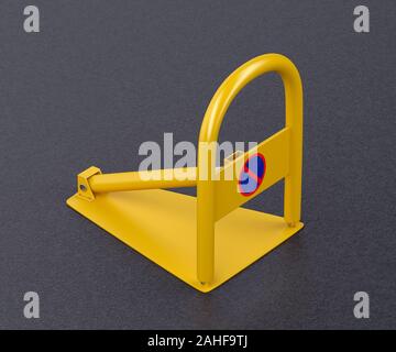 Yellow parking lot barrier on the asphalt Stock Photo - Alamy