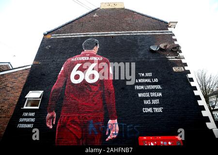 Trent Alexander-Arnold mural on a wall in Anfield, Liverpool Stock ...
