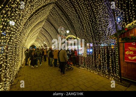 Oslo, Norway - Traditional Christmas market with falling snow Stock ...