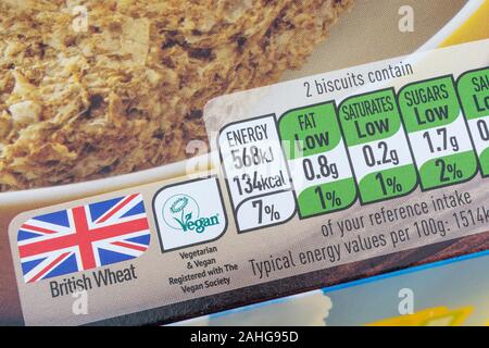 Close-up ASDA food labelling Vegetarian logo / veggie V sign. Food ...