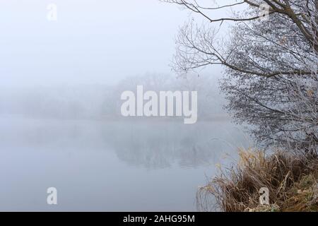 pond in the fog at November Stock Photo - Alamy