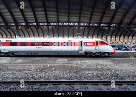 LNER, Azuma 801 class train passing Offord Cluny village, East Coast ...