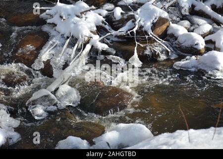 Small stream freezing up at beginning of winter Stock Photo - Alamy