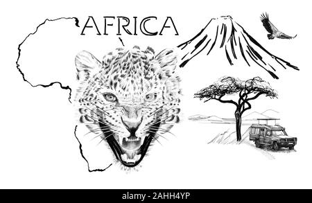 Hand drawn sketched Africa map (originals, no tracing Stock Photo - Alamy