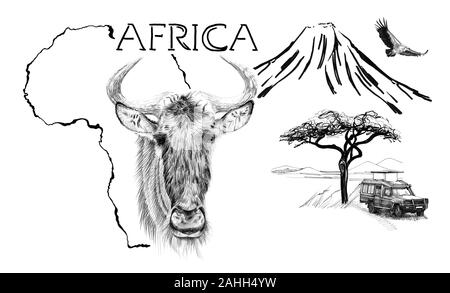 Hand drawn sketched Africa map (originals, no tracing Stock Photo - Alamy