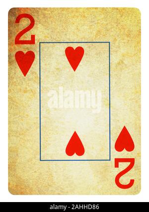 Two of Hearts Vintage playing card - isolated on white (clipping path ...
