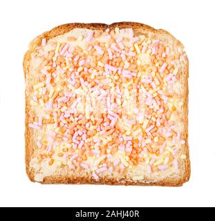 top view of dutch sweet toast with butter and hagelslag (topping from ...