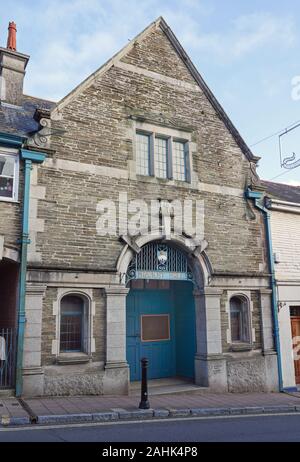 The old town hall in Kingsbridge, South Hams, Devon with its decorative ...