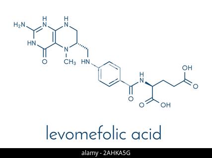 Levomefolic acid or 5-methyltetrahydrofolate molecule. Skeletal formula ...