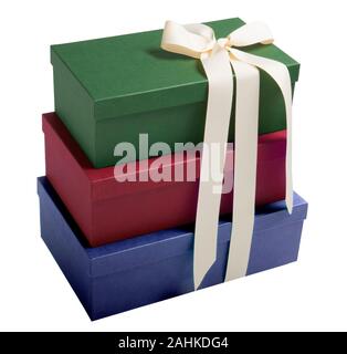 Blue Gift box on the green lawn for Christmas, new year, valentine day ...