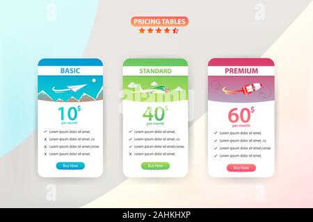 Pricing Tables with 3 different plane Web Element Stock Vector Image ...