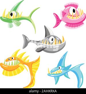 Funny orange shark cartoon character sticker illustration Stock Vector ...