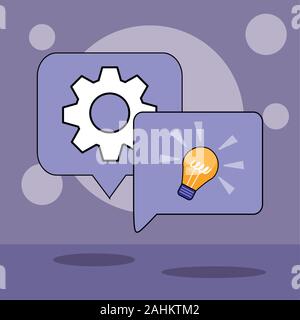 Gear and light bulb inside communication bubbles design, Message ...