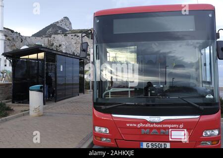 Bus at a bus stop in Gibraltar, Europe Stock Photo - Alamy