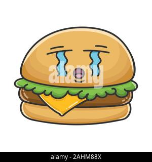 Crying cheese burger cartoon illustration isolated on white Stock ...