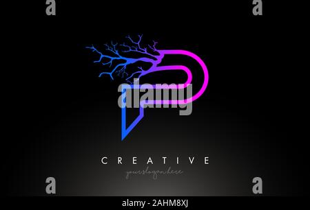 Tree Letter A Design Logo with Purple Blue Tree Branch. A Letter Tree ...